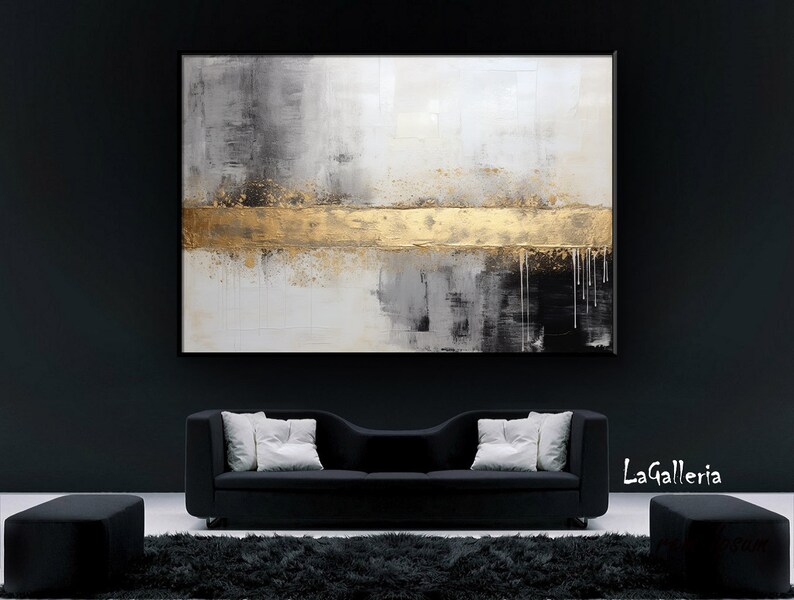 Gold Leaf Original Textured Abstract Art, Abstract Painting White Black ...