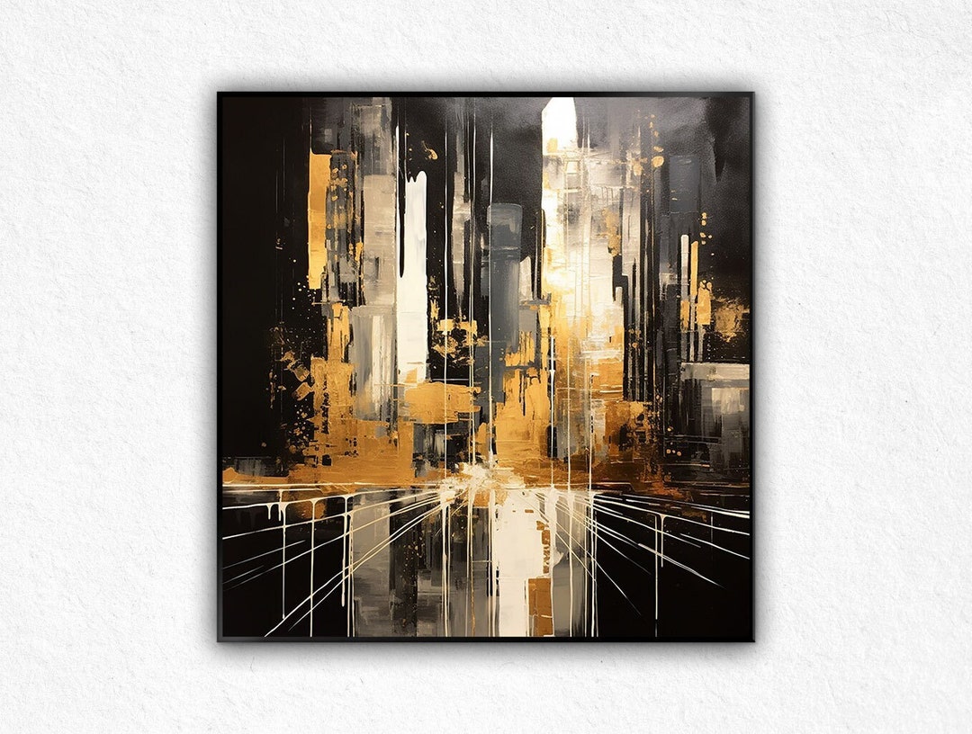 Gold & Black Abstract Oil Painting on Canvas: Modern Wall Art - Etsy