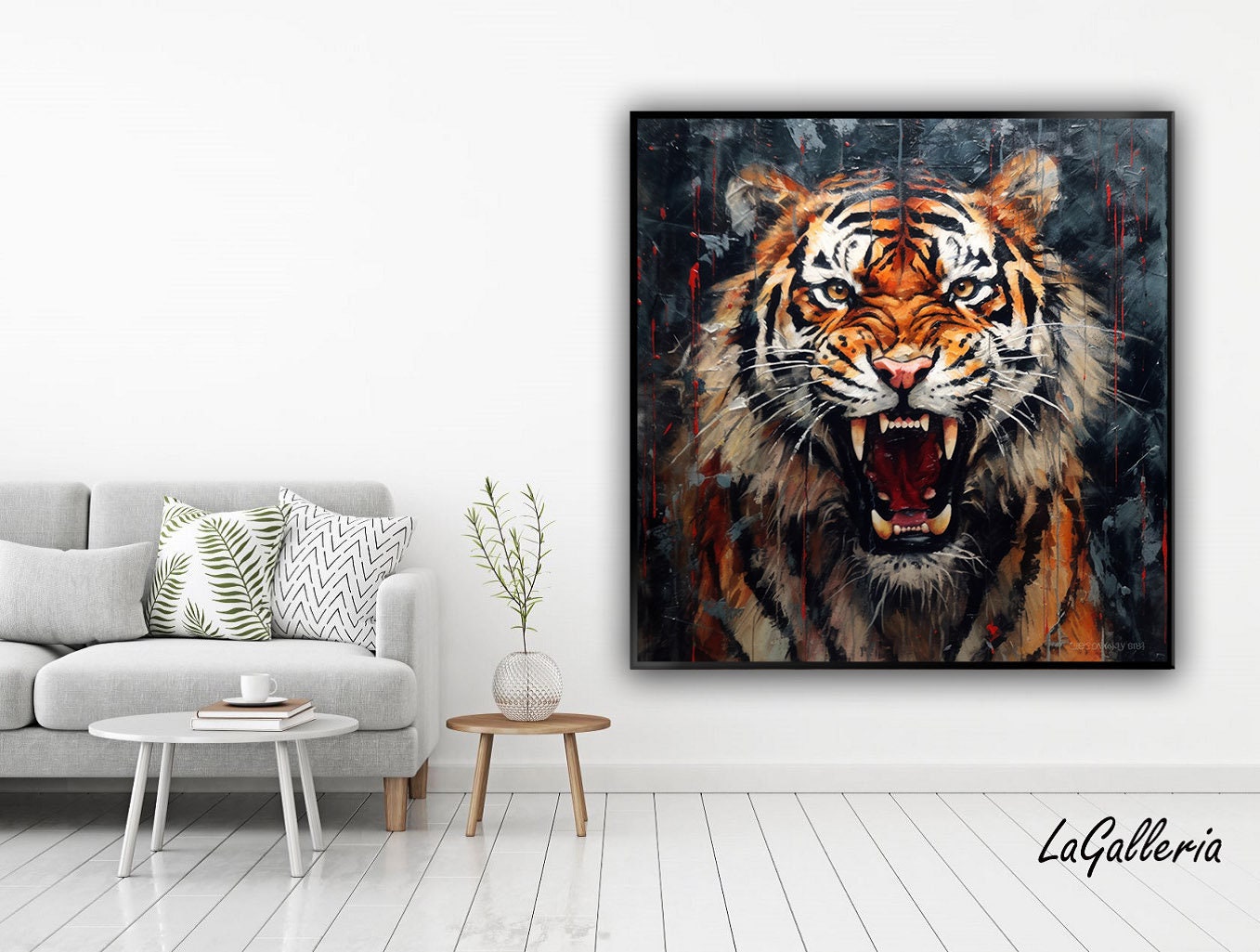 Wild Tiger, Large Animal, Red, 100% Handmade, Textured Painting ...