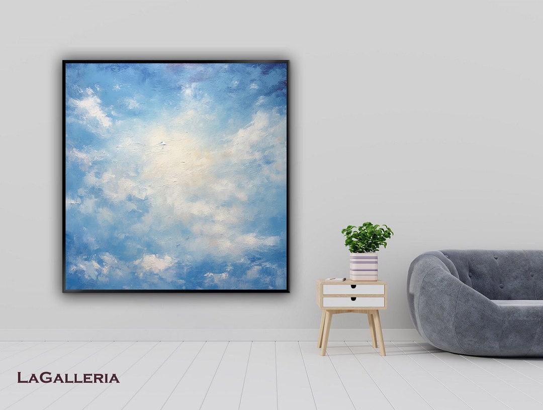 Blue Sky, White Clouds, Heaven, 100% Handmade, Textured Painting ...