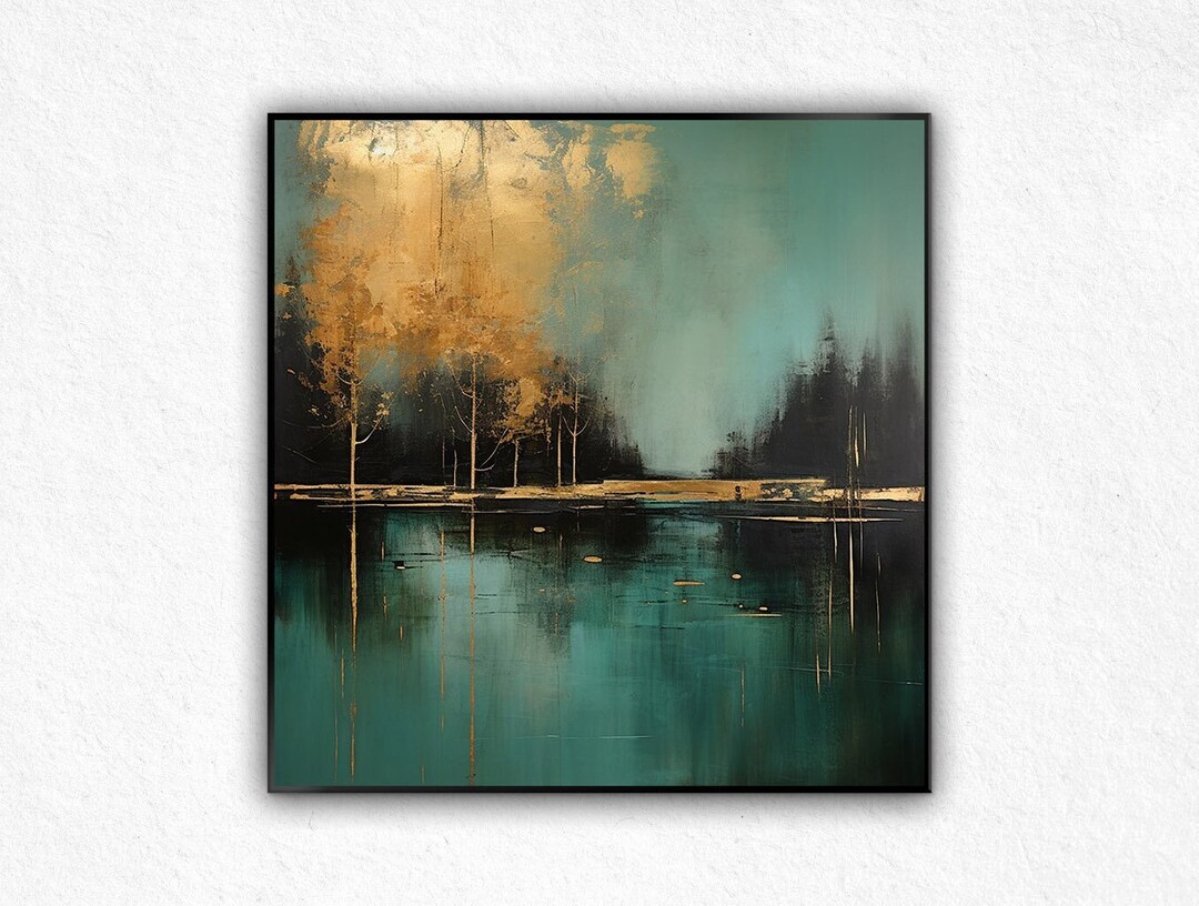 Unique Golden Textured Flowing Canvas Wall Art, Modern Gold Leaf Wall ...