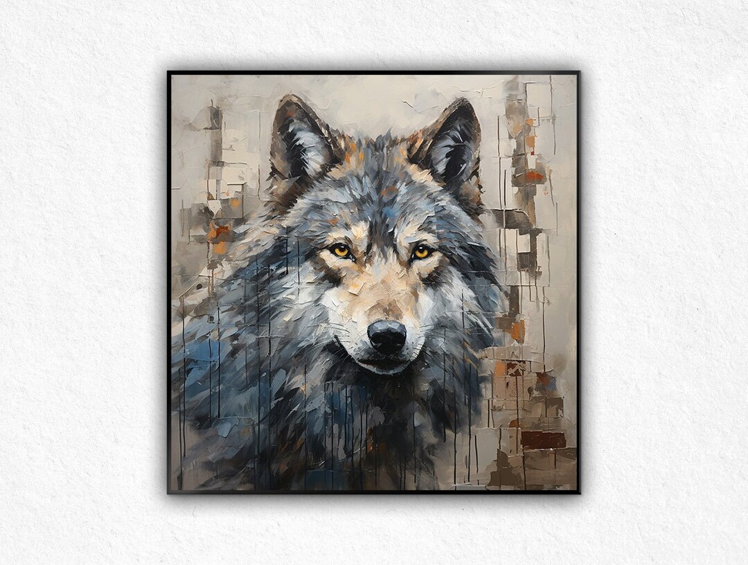 Handmade Majestic Wolf Oil Painting, Modern Wildlife Wall Art Abstract ...