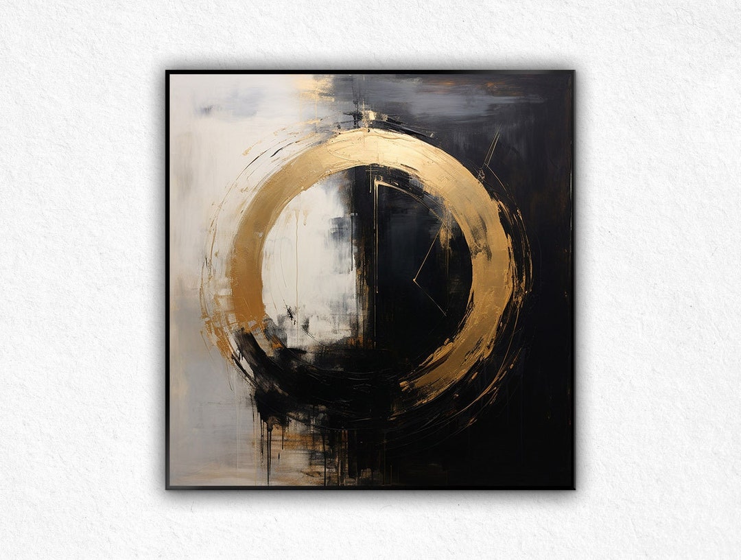 Spiral Black and Gold Abstract Art Framed Oil Painting, Gold Wall Art ...