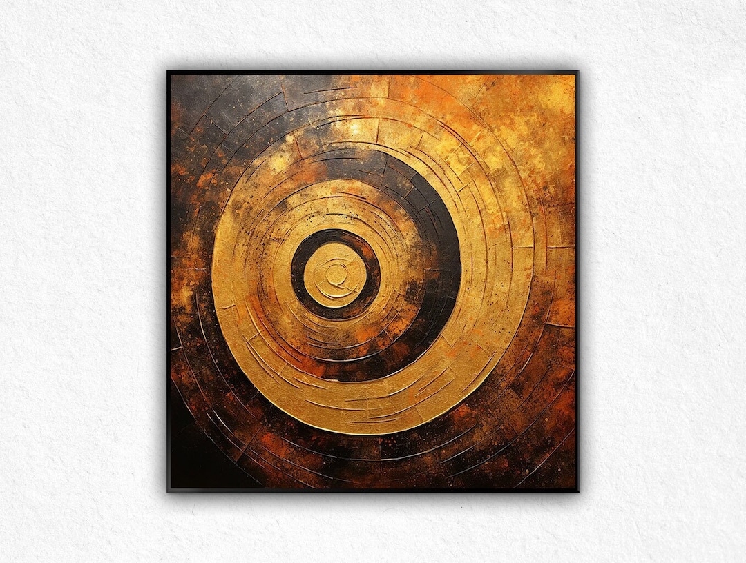 Large Abstract Gold Circle Oil Painting on Canvas, Original Custom ...