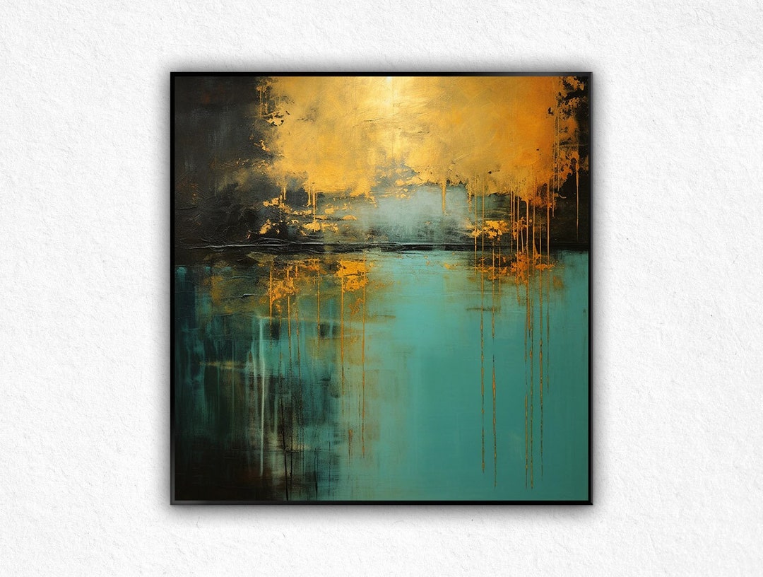 Original Green & Gold Landscape Abstract Painting, Landscape Hand ...