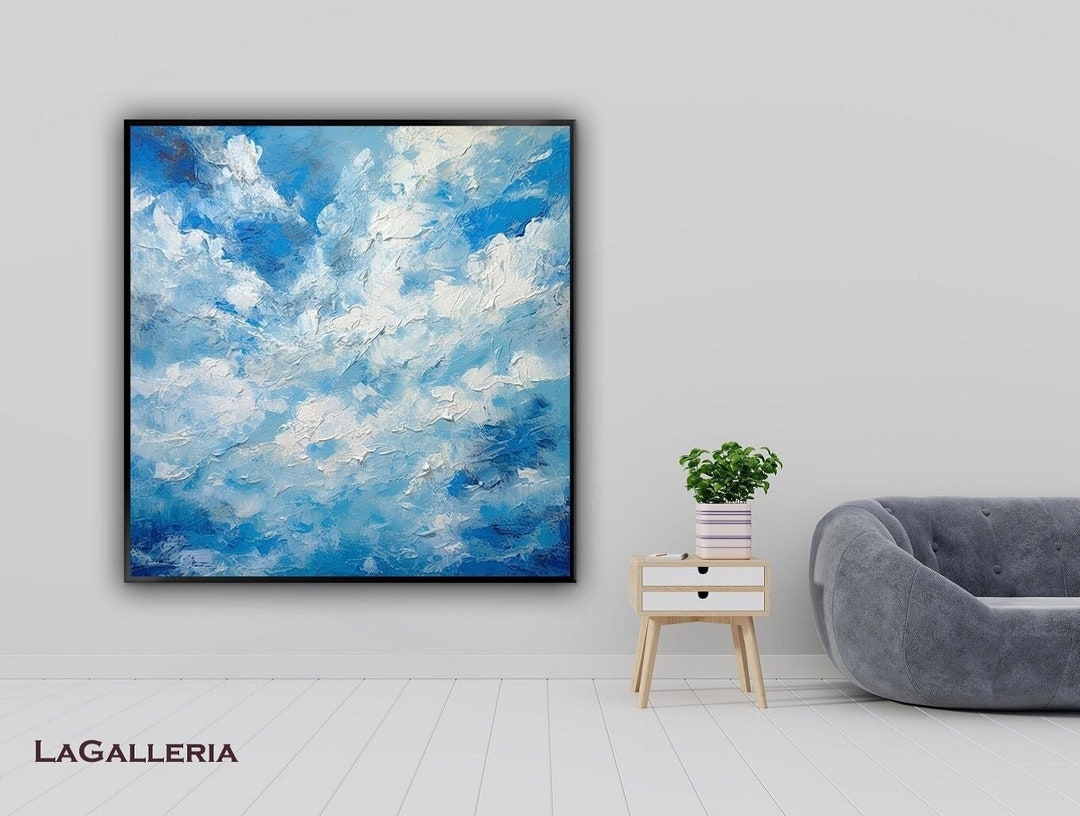 Blue Sky, White Clouds, Heaven, 100% Handmade, Textured Painting ...