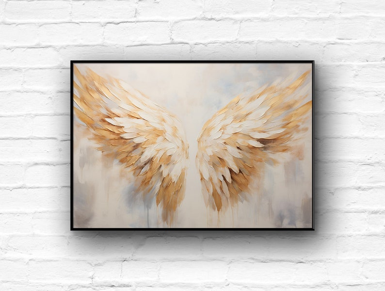 Golden Angel Wings Painting: Abstract Textured Oil & Acrylic Wall Art ...