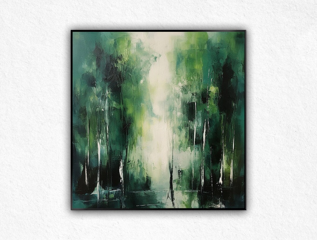 Abstract Forest Oil Painting: Green Tree River Landscape Art - Etsy