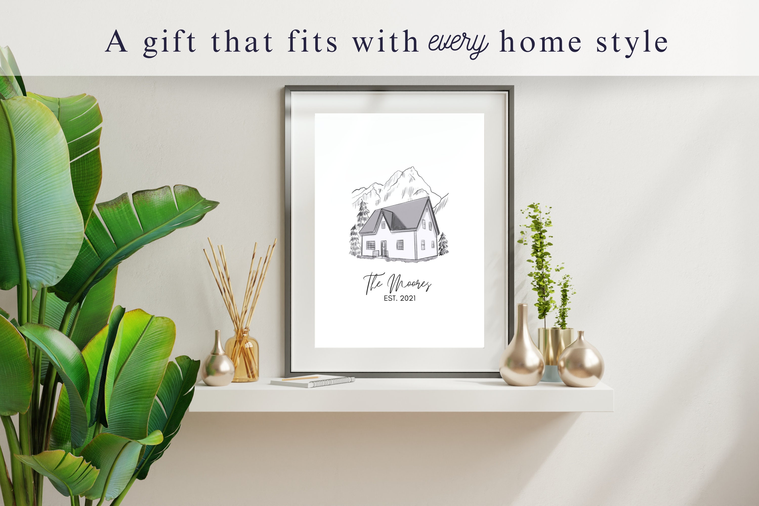 Custom & Hand-drawn Home Print Housewarming,realtor Gift, Fathers Day ...