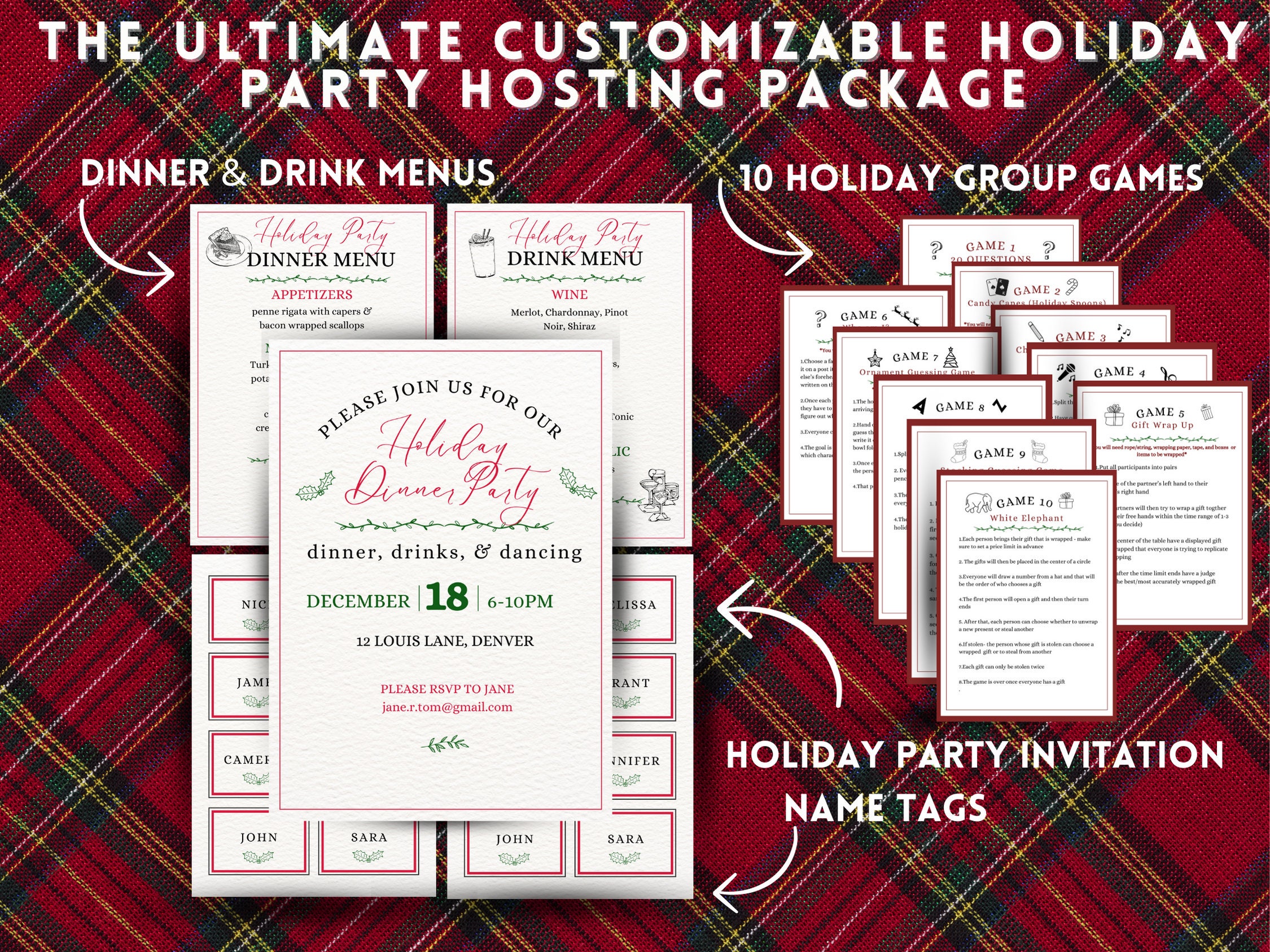 Editable Christmas Party Invitation Games Menus Holiday Invite Instant ...