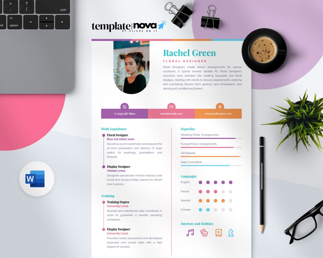 Pastel Floral Designer Resume Template, Resume Word Template, Carrier ...