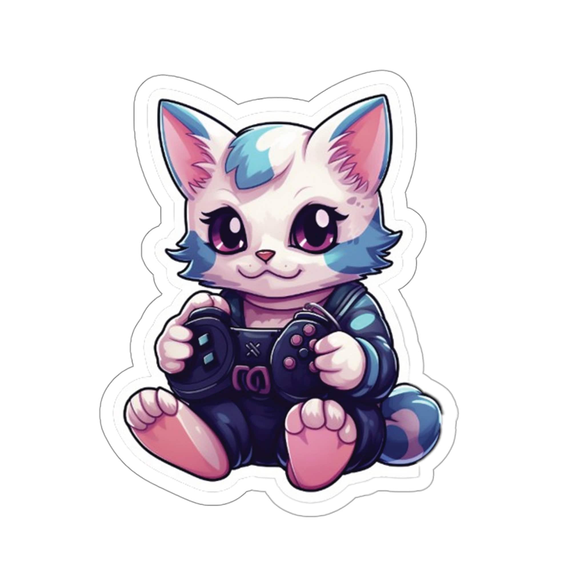 Cute Cat Gamer Sticker - Etsy