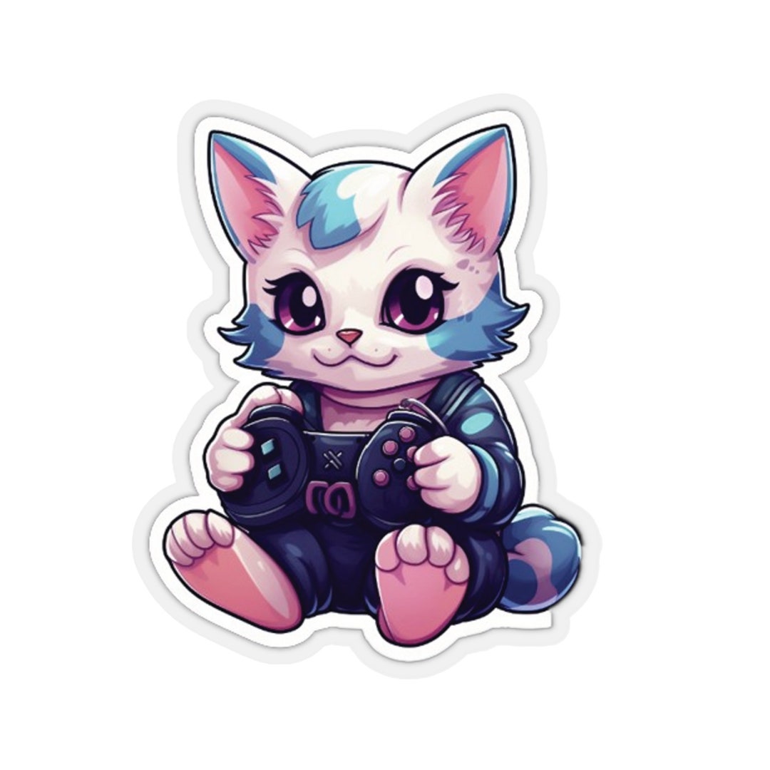 Cute Cat Gamer Sticker - Etsy