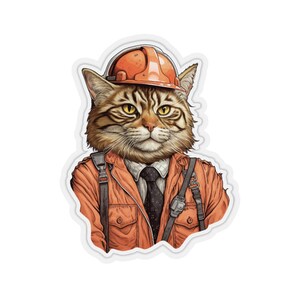 Cute Construction Cat Sticker - Etsy