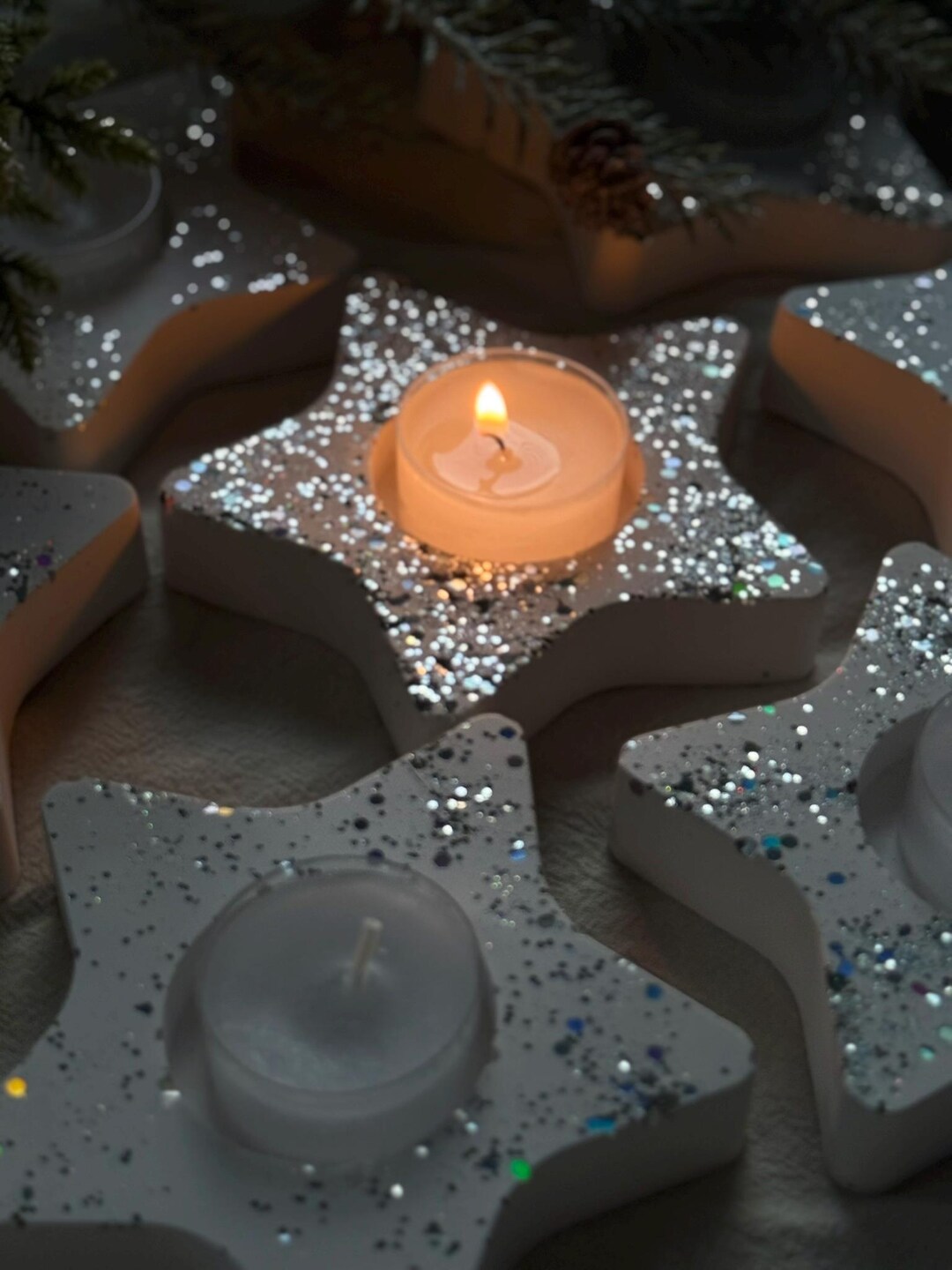 Glitter Star Tealight Holder Set of 3 | Holiday Table Decor, Coworker ...