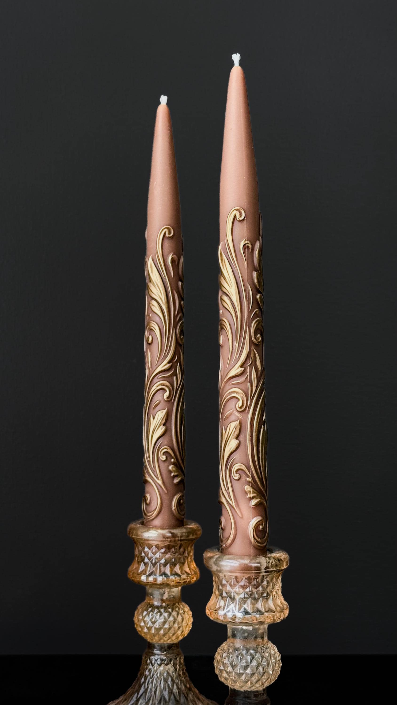 Hand Painted Gold Taper Candles Wave | Fancy Dinner Table Decor | Old ...