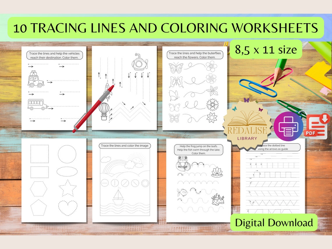 Interactive Tracing Lines and Coloring Images Kit | Printable ...