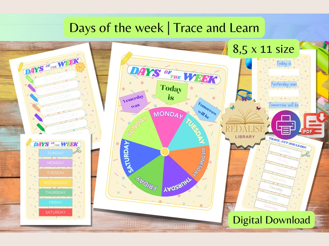 Days of the Week Wheel Printable Activity Pack Classroom - Etsy