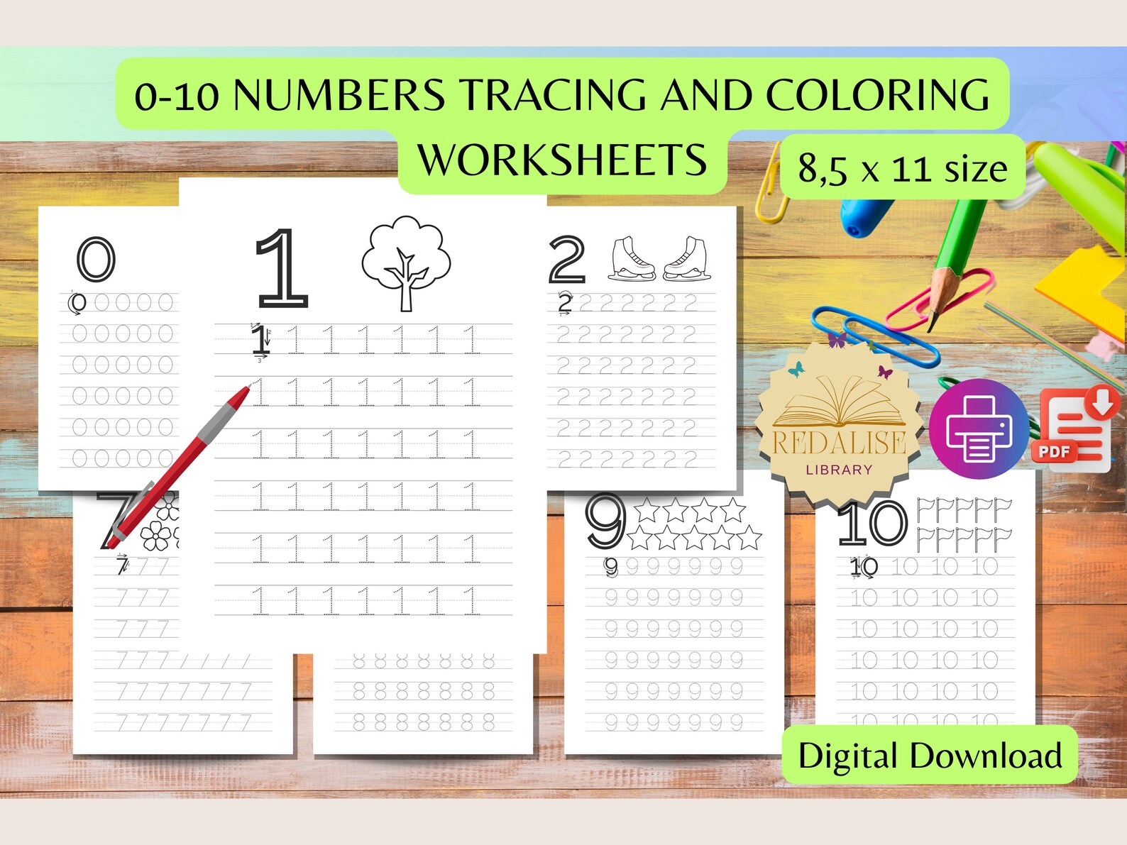 Tracing Numbers 0-10 and Coloring Images Kit | Printable Educational ...