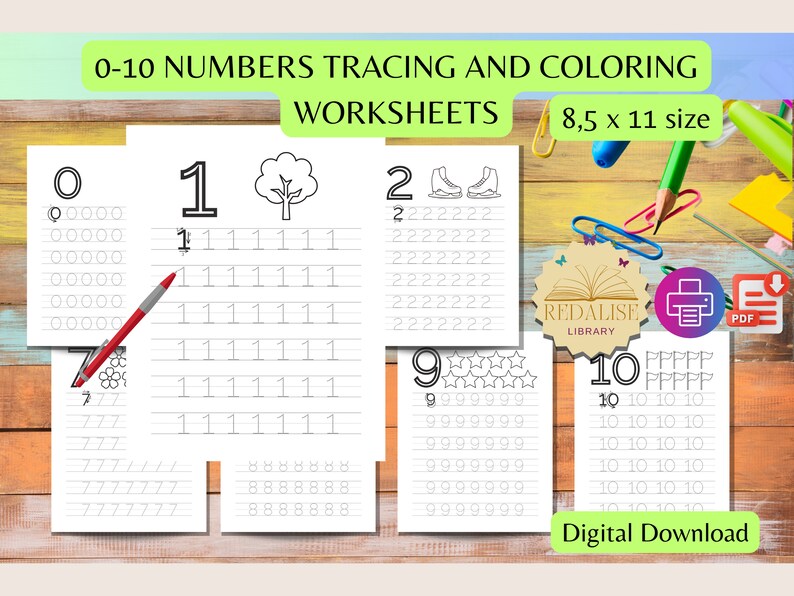 Tracing Numbers 0-10 and Coloring Images Kit | Printable Educational ...