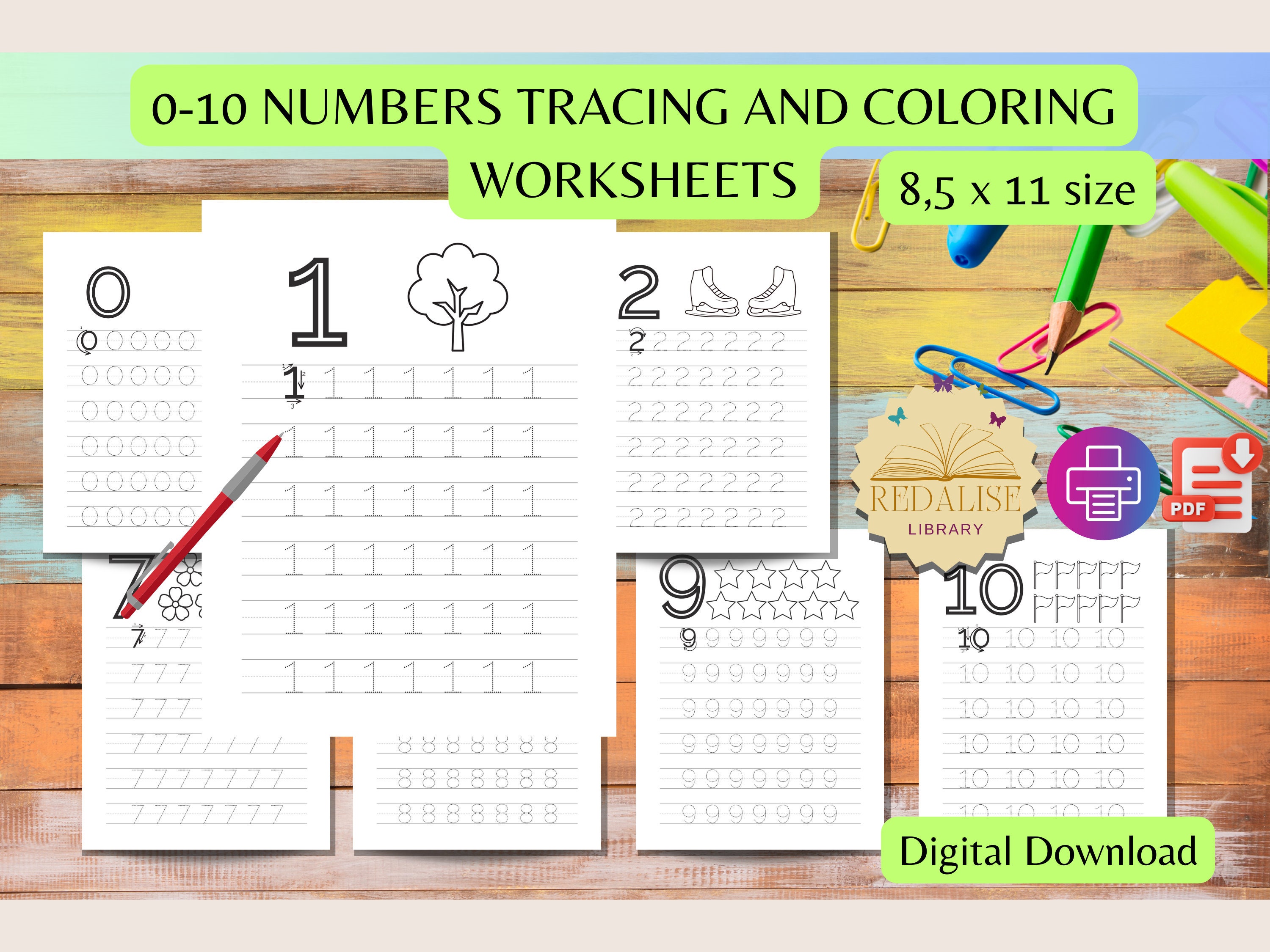 Tracing Numbers 0-10 and Coloring Images Kit | Printable Educational ...