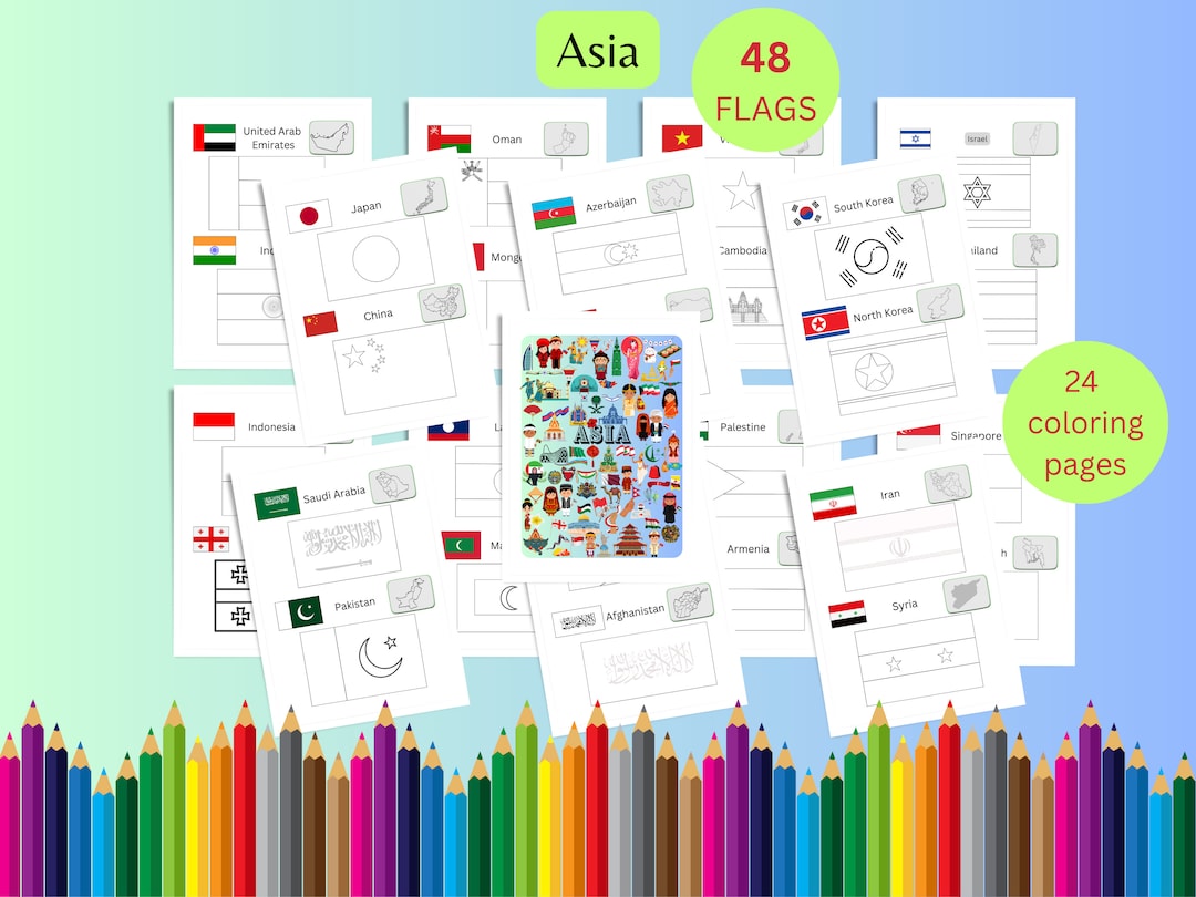 Asia Flags Coloring Printable | 48 Asian Coloring Flags and Maps ...