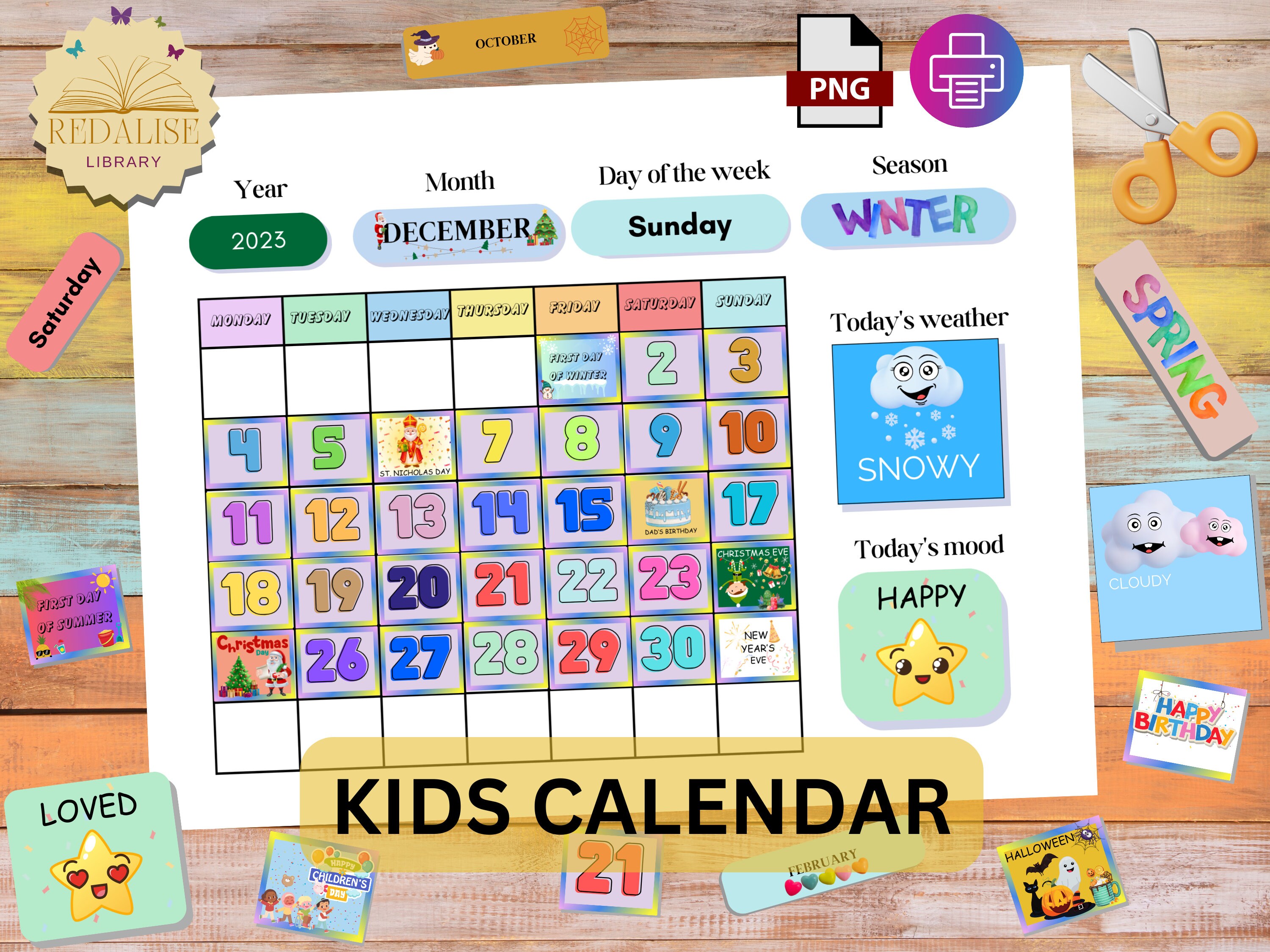 Kids Calendar Printable| Montessori Calendar Homeschooling| Perpetual ...