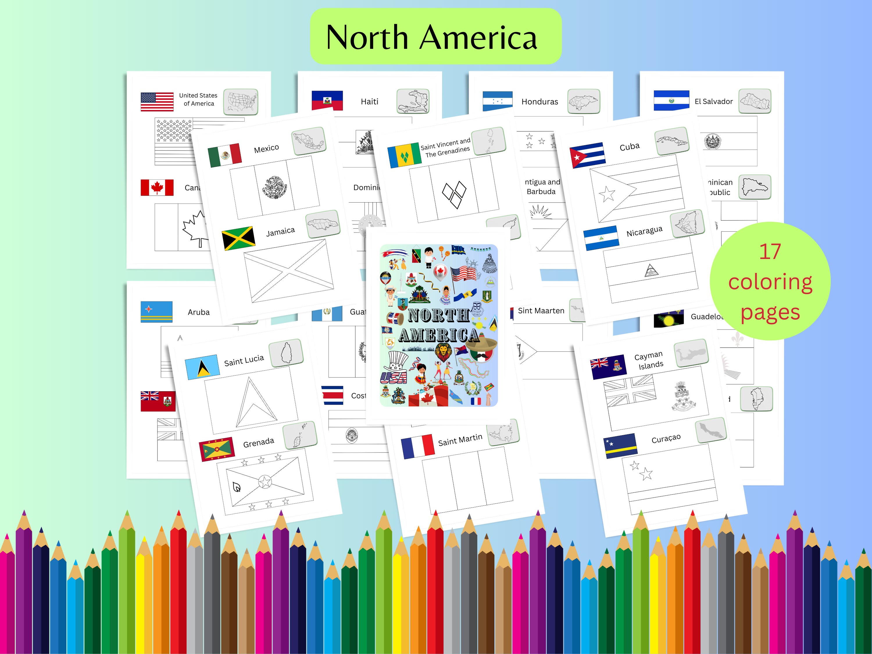 America and Oceania Flags Coloring Printable Pages | 63 America and ...