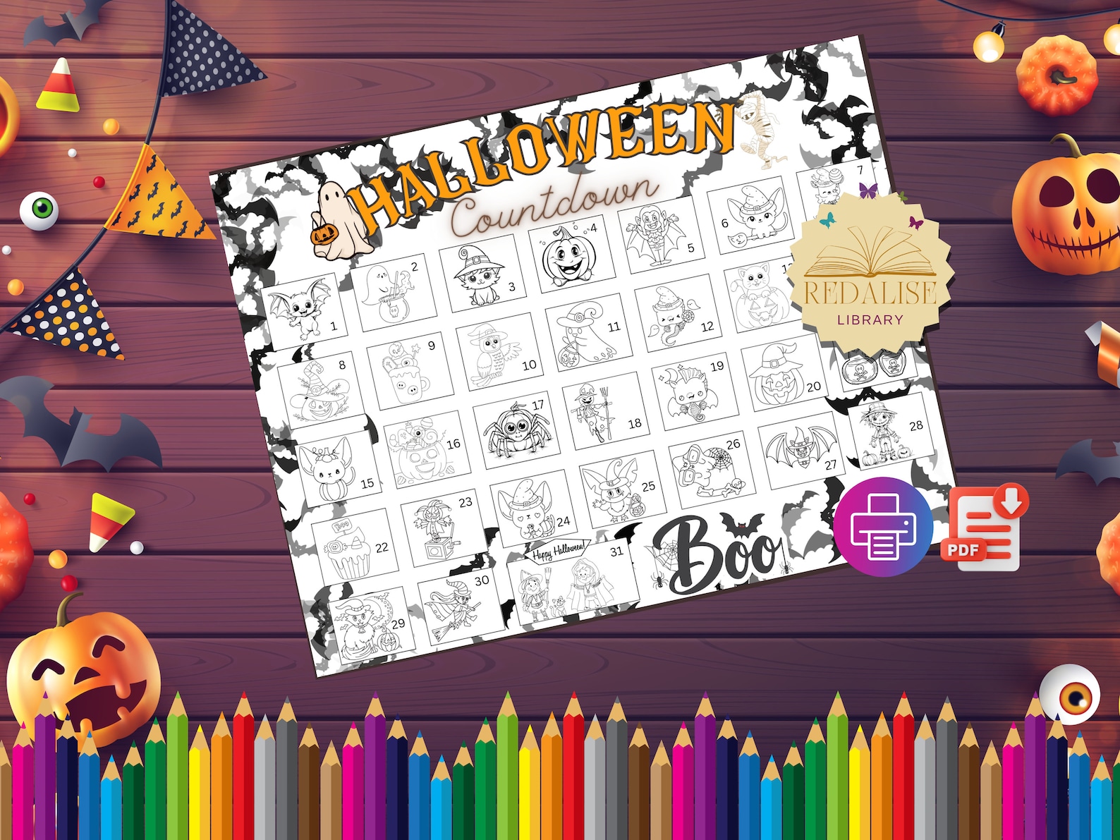 Halloween Countdown Coloring Printable Advent Calendar | Homeschool ...