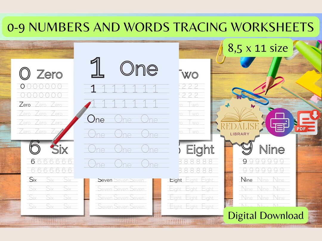 Tracing 0-9 Numbers and Words Printable Kit | Learn Numbers Through ...