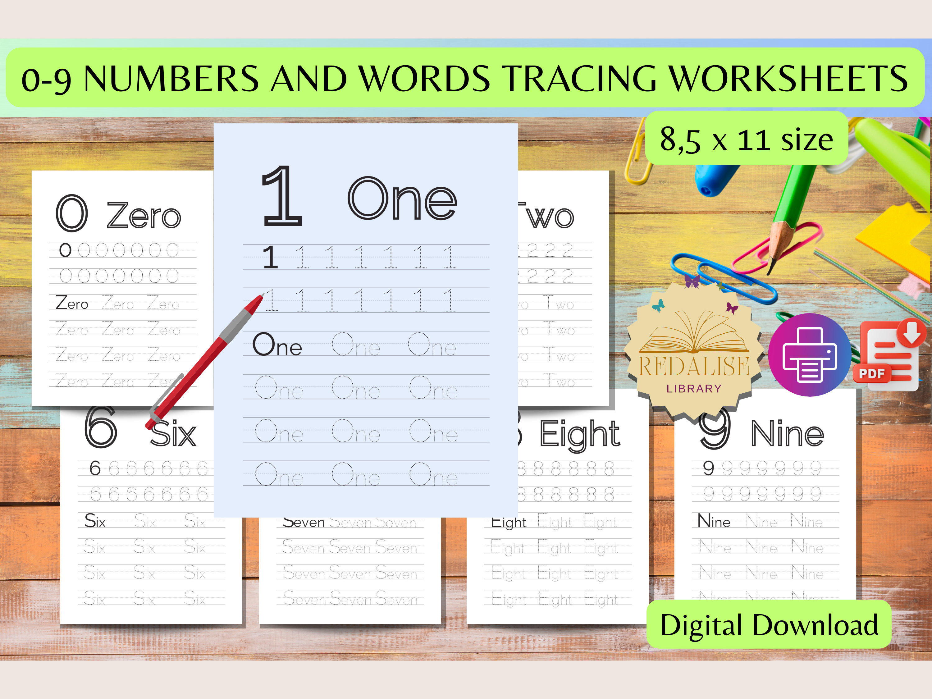 Tracing 0-9 Numbers and Words Printable Kit Learn Numbers - Etsy