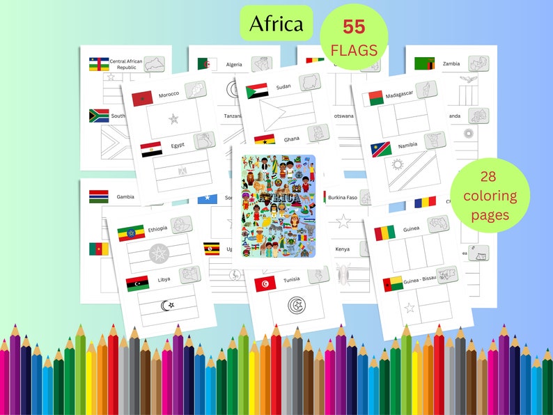 Africa Flags Coloring Printable | 55 African Flags and Maps Instant ...
