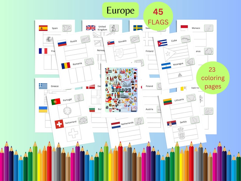 Europe Coloring Flags Printable | 45 European Coloring Flags and Maps ...