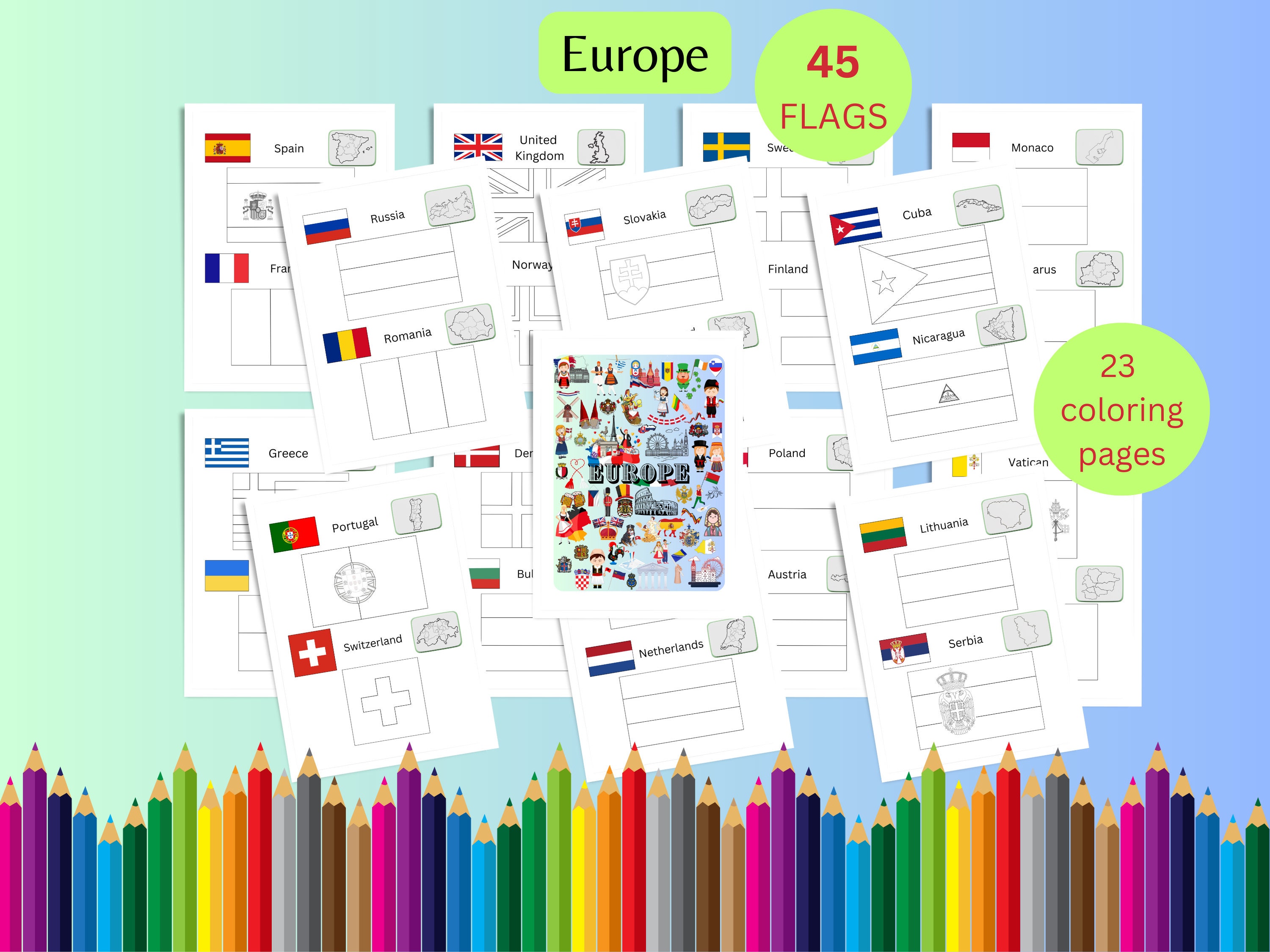 Europe Coloring Flags Printable | 45 European Coloring Flags and Maps ...