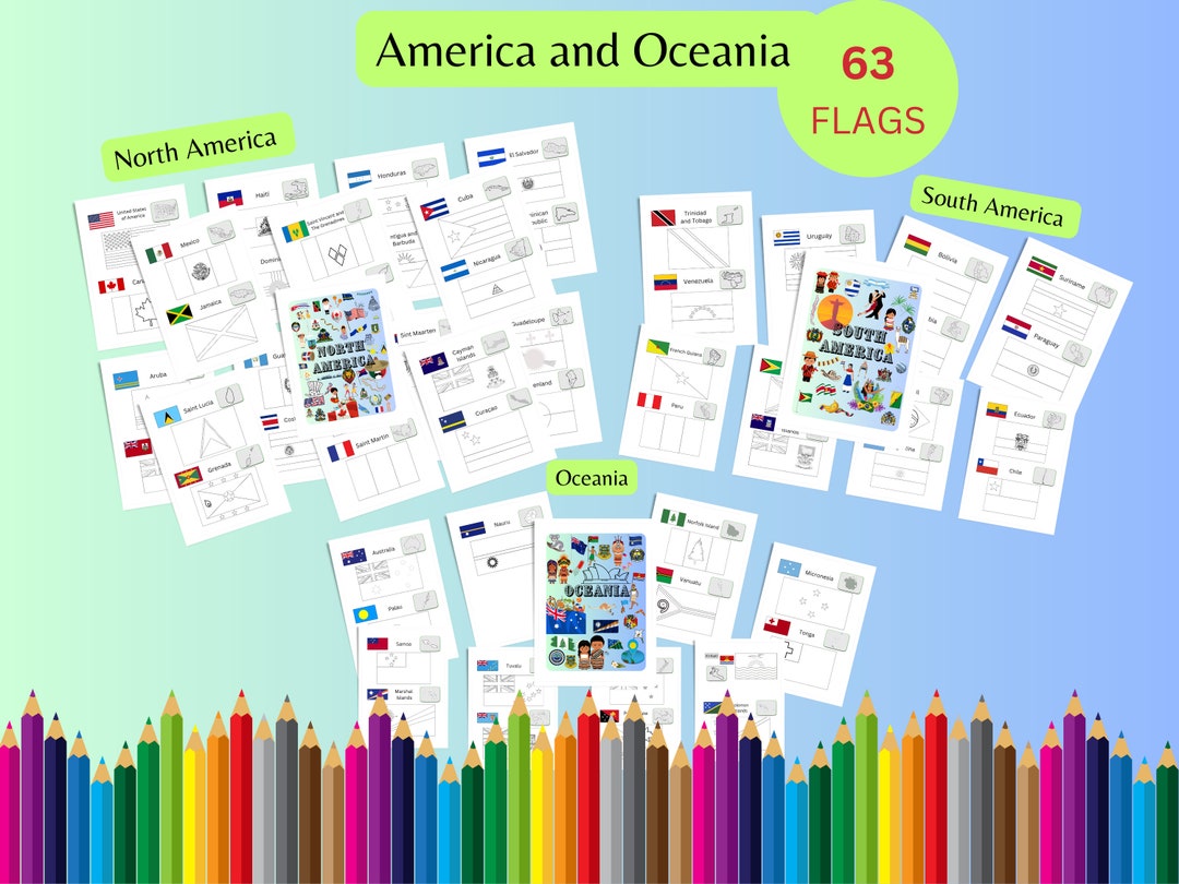 America and Oceania Flags Coloring Printable Pages | 63 America and ...