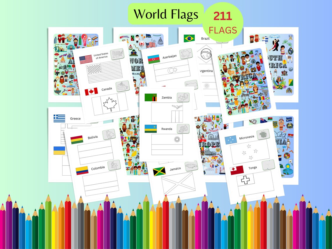 World Flags Coloring Printable | 211 Flags of the World Coloring ...