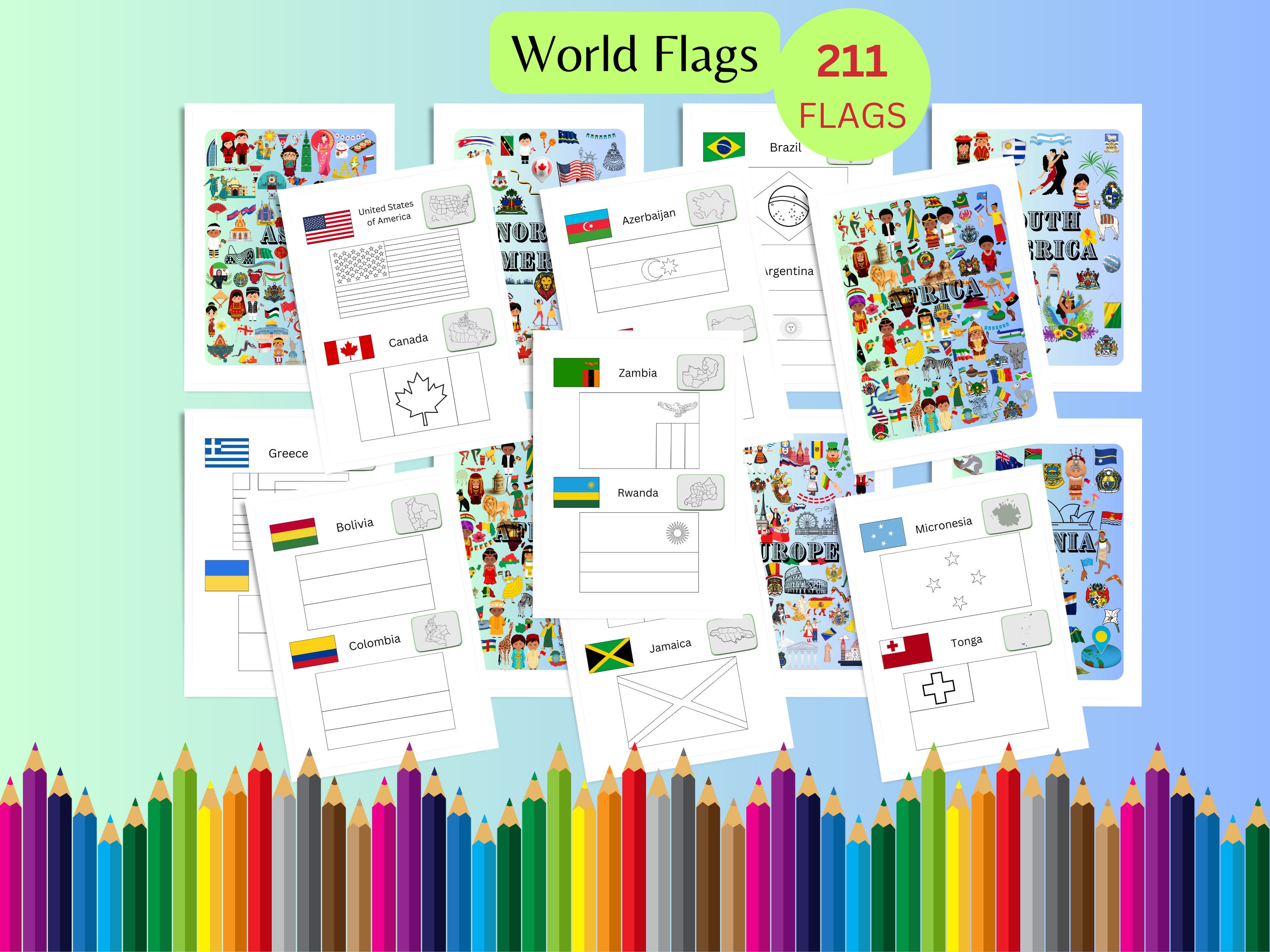 World Flags Coloring Printable | 211 Flags of the World Coloring ...