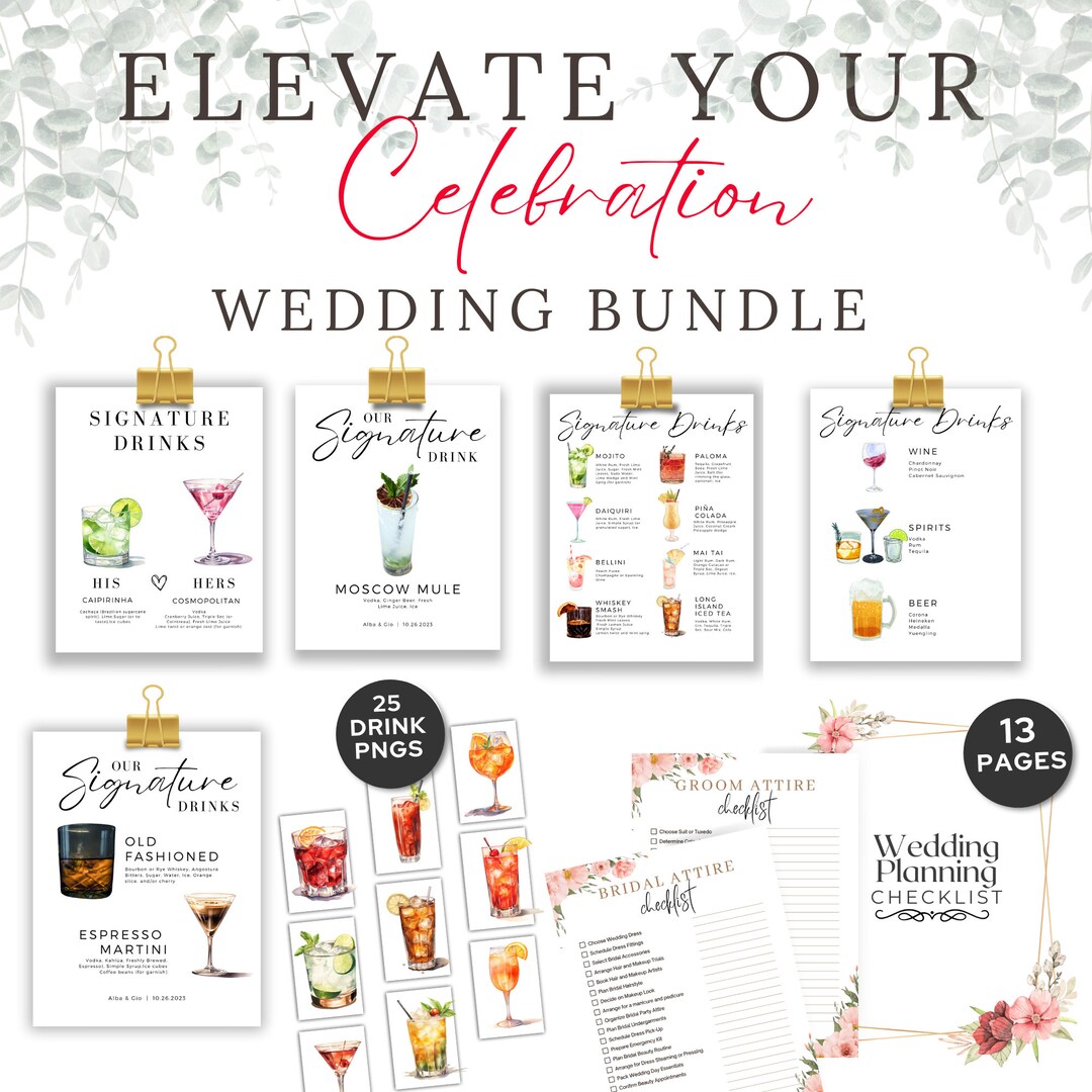 Elevate Your Wedding: Bar Menu Poster, His and Hers Drinks, Wedding ...