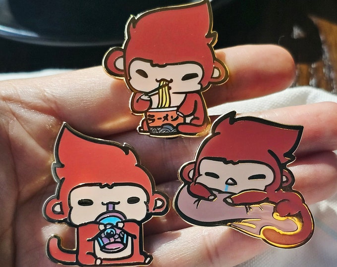 Monkey Enamel Pins | Monkey Enamel Pins | Cute Monkey Pins | Bubbletea ...