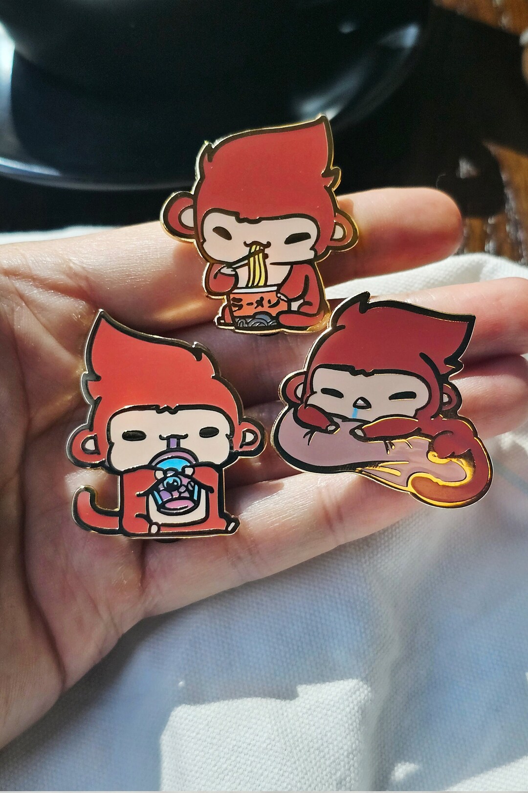 Monkey Enamel Pins Monkey Enamel Pins Cute Monkey Pins Bubbletea Ramen ...