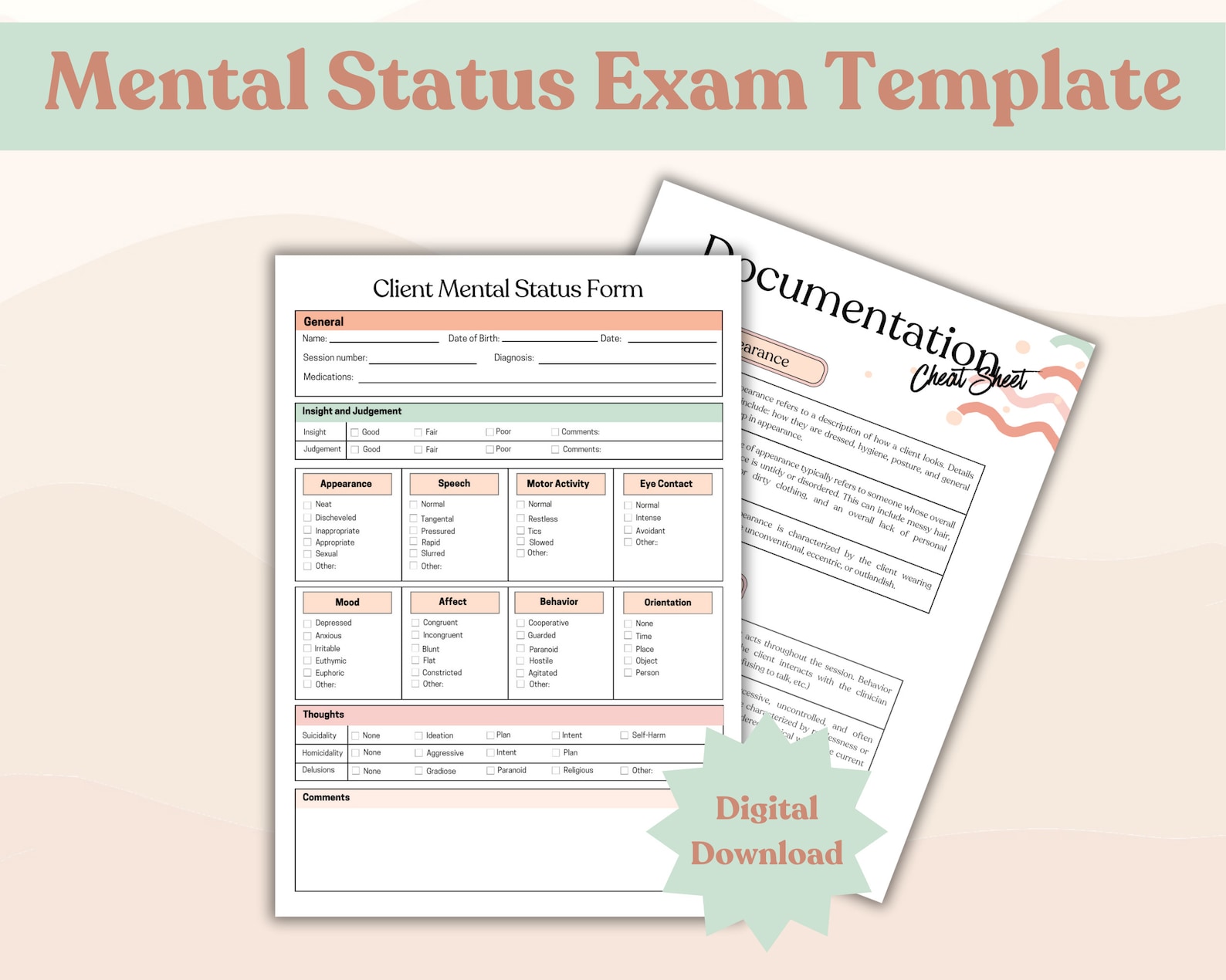 Mental Status Template | Mental Status Exam | Therapy Note Template ...