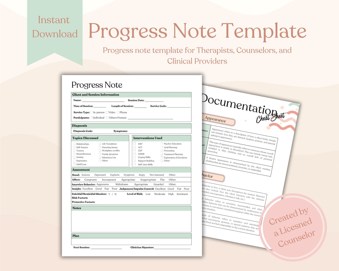 Progress Note Template | Therapy Note Template | Mental Health Therapy ...