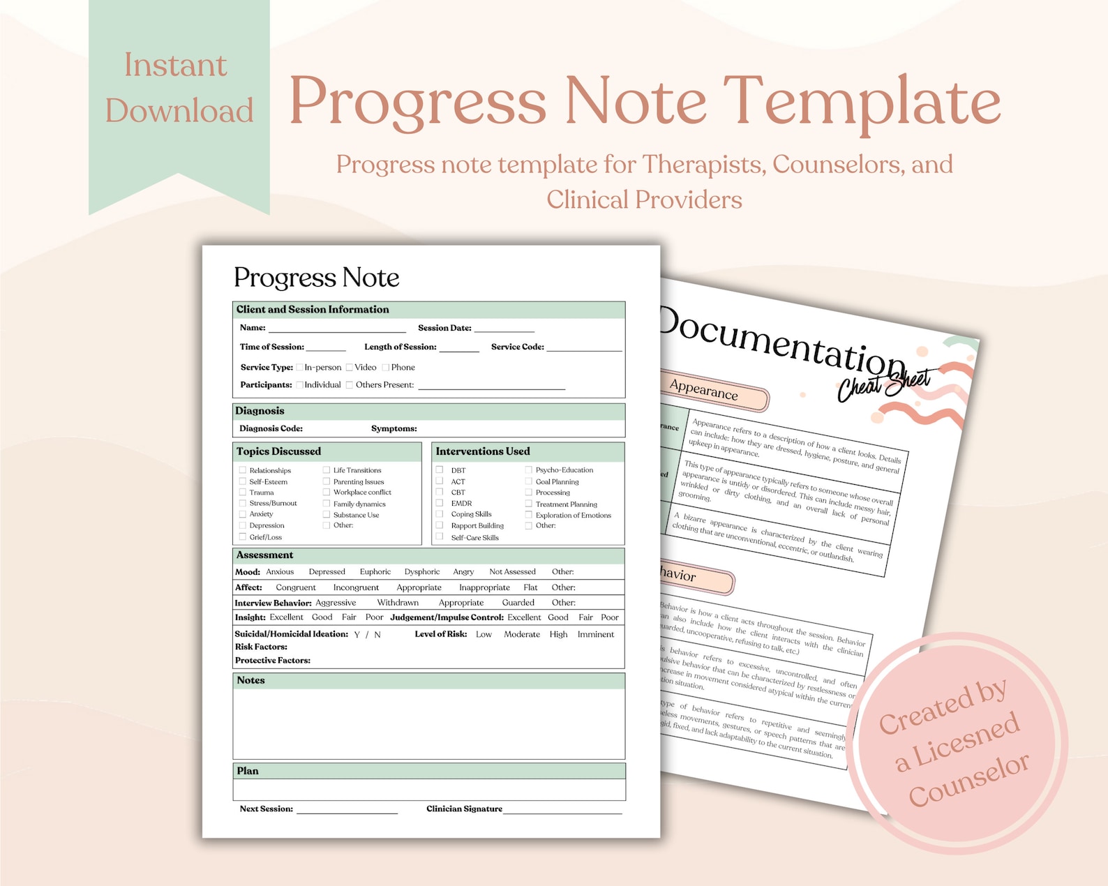 Progress Note Template | Therapy Note Template | Mental Health Therapy ...