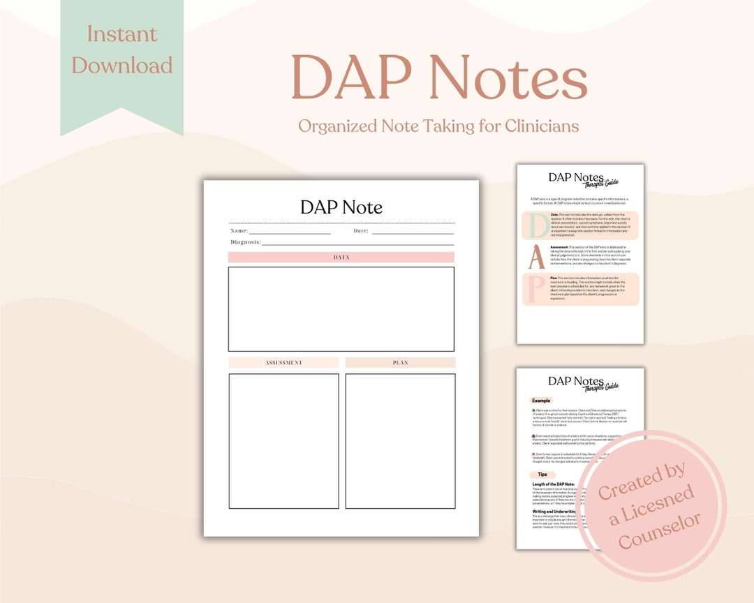 DAP Note | Therapist Note Template | Therapy Note | Note Template for ...