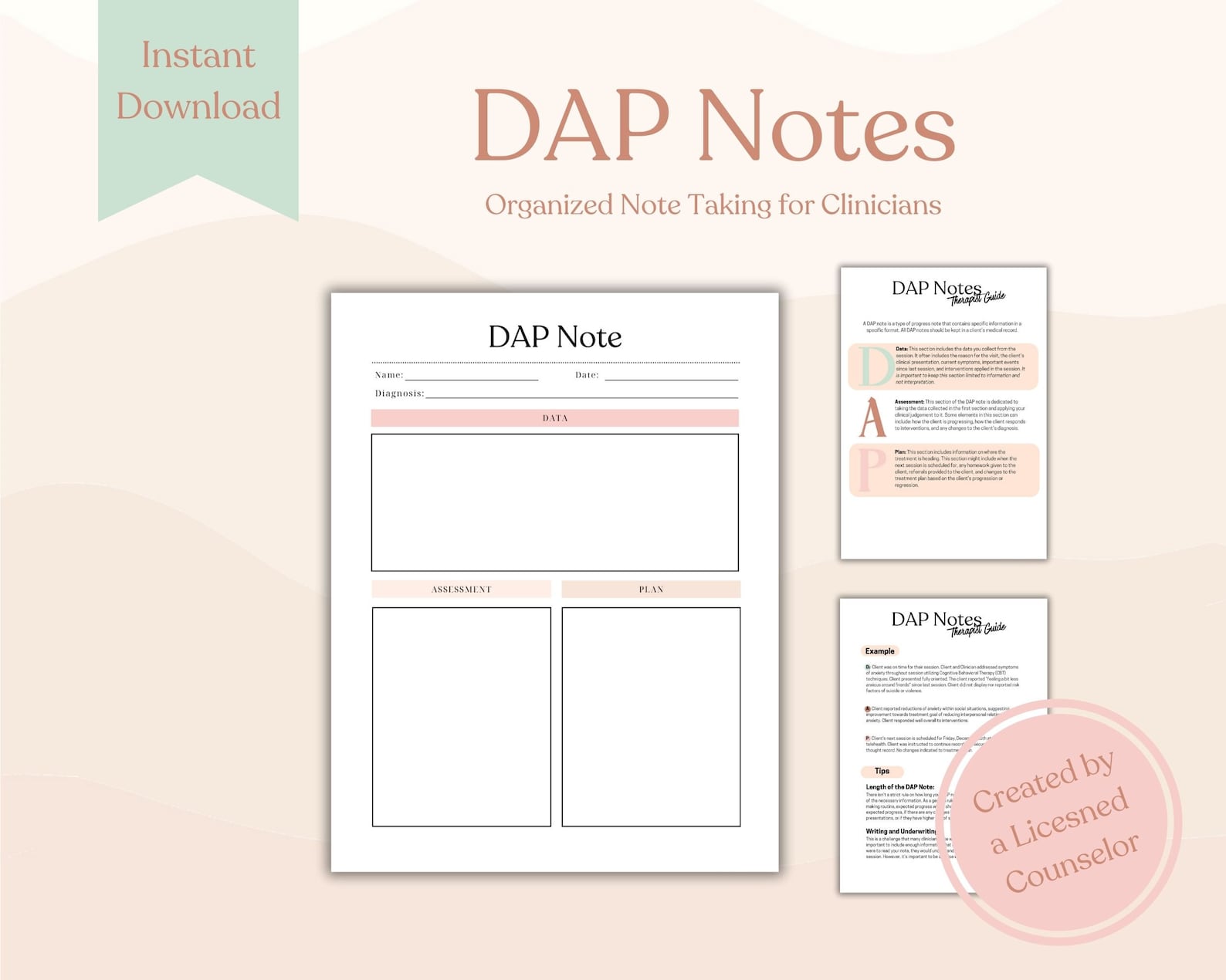 DAP Note | Therapist Note Template | Therapy Note | Note Template for ...