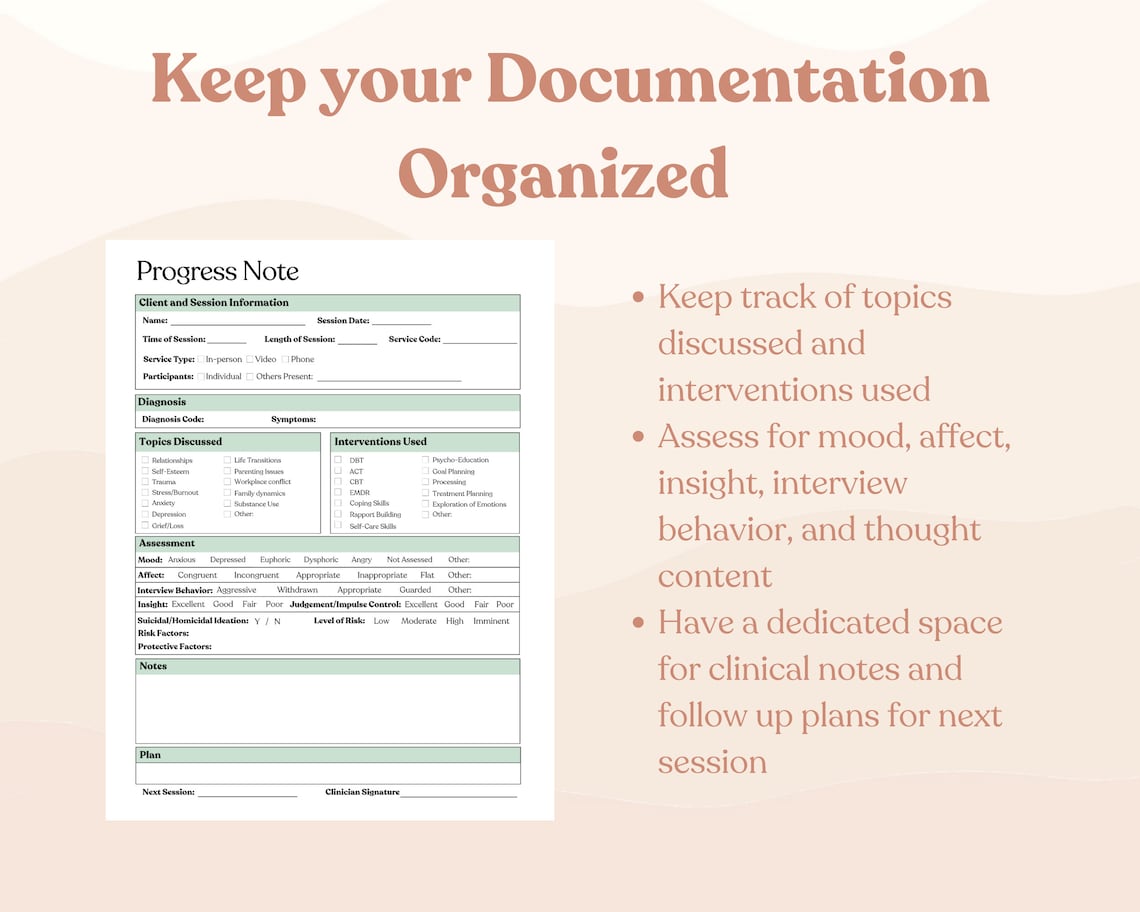 Progress Note Template | Therapy Note Template | Mental Health Therapy ...