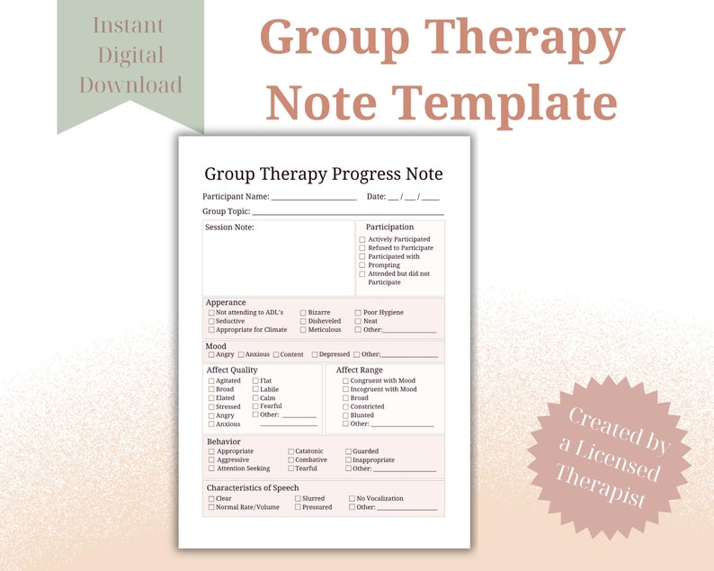 Group Therapy Note | Therapist Note Template | Note Template for Group ...