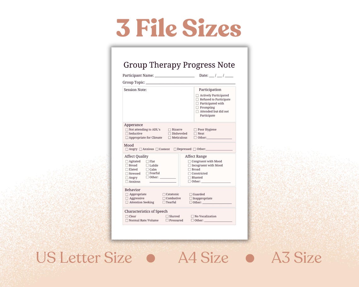 Group Therapy Note | Therapist Note Template | Note Template for Group ...