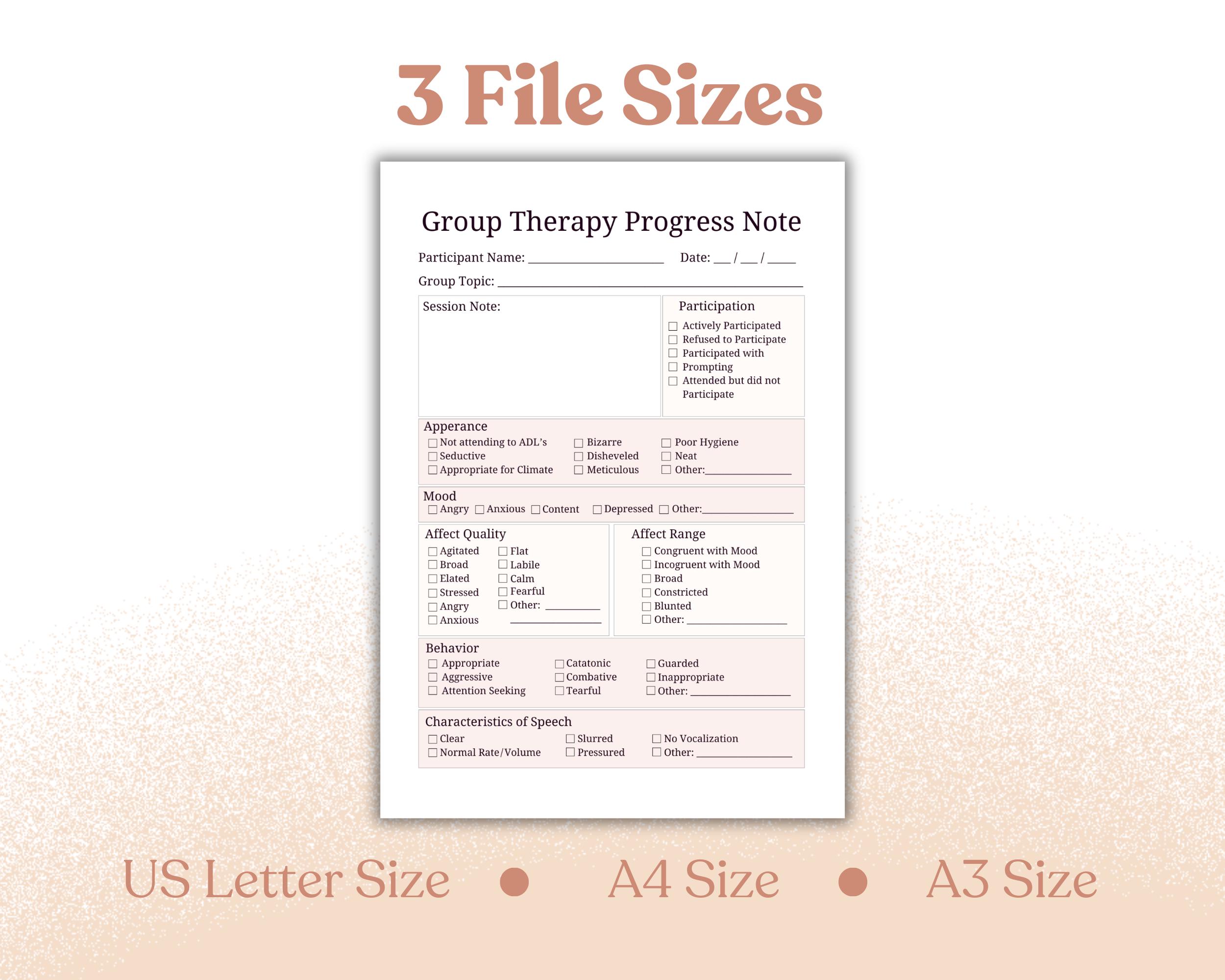 Group Therapy Note | Therapist Note Template | Note Template for Group ...
