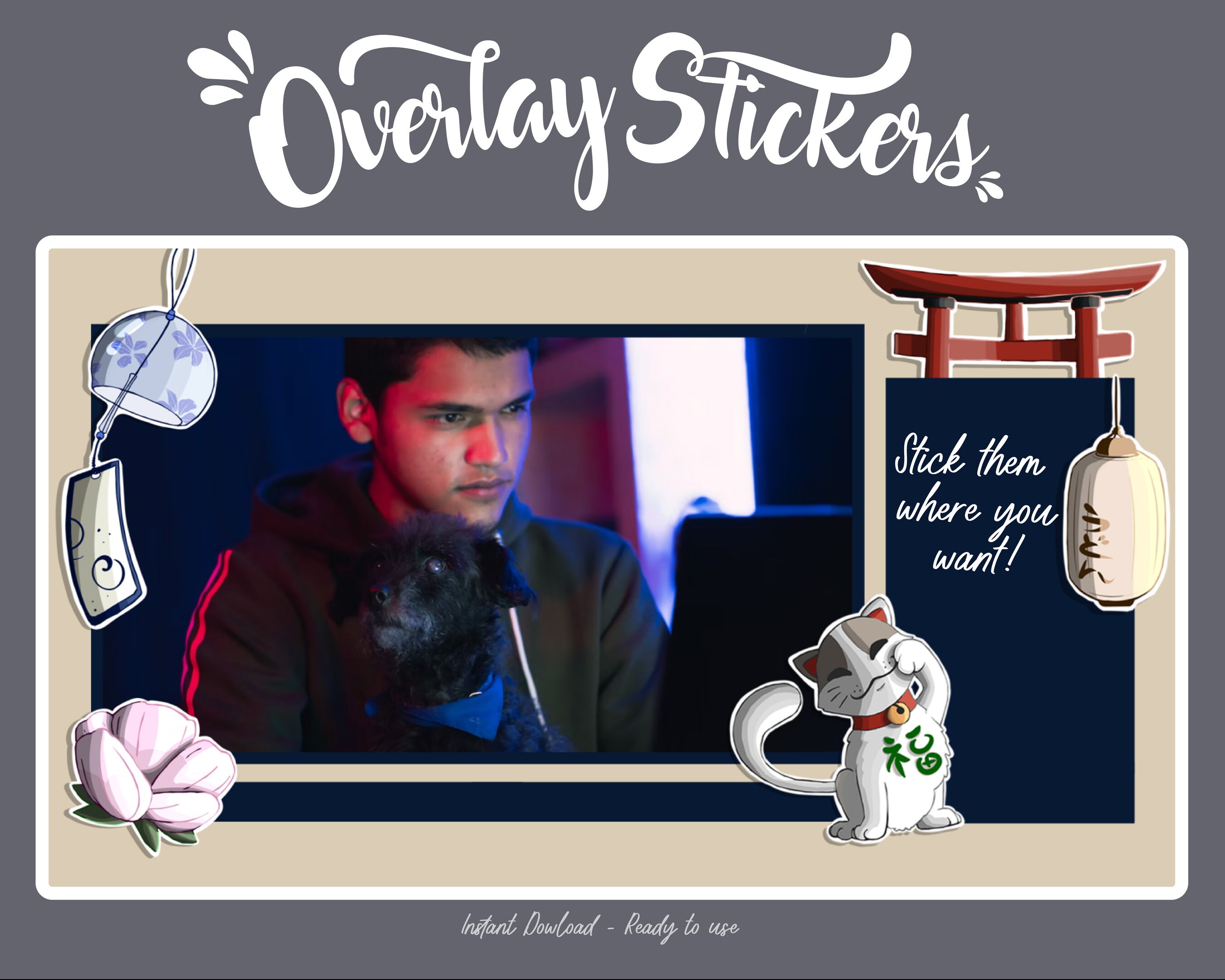 Japan Stream Overlay for Twitch | Cute Twitch Stickers | BonzaÏ, Neko ...